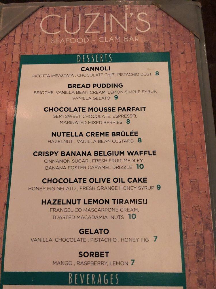 Menu at Cuzin's Seafood & Clam Bar, Marlboro Township
