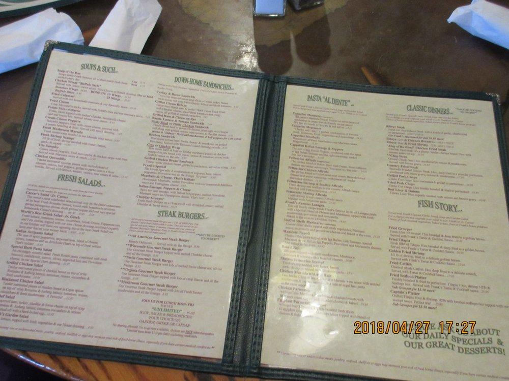 Menu at Frank's Family Restaurant, Palmetto