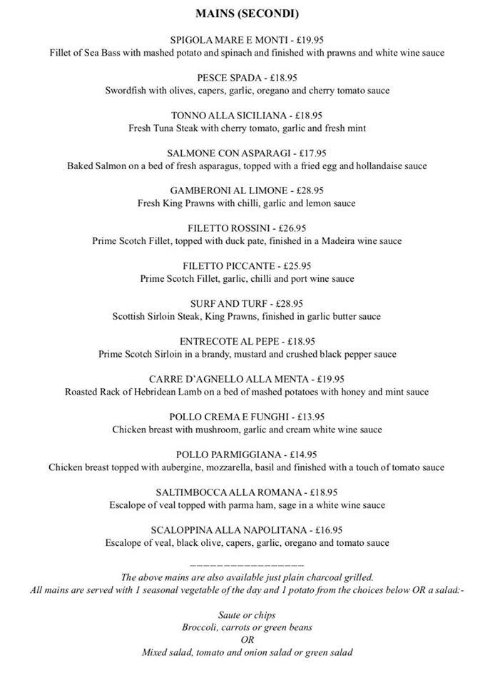 Menu at Mondello Ristorante Italiano restaurant, Brentwood