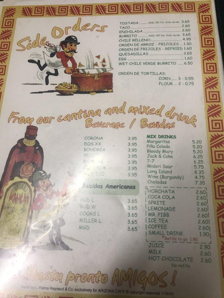 Menu at Arizona Cafe, Bakersfield