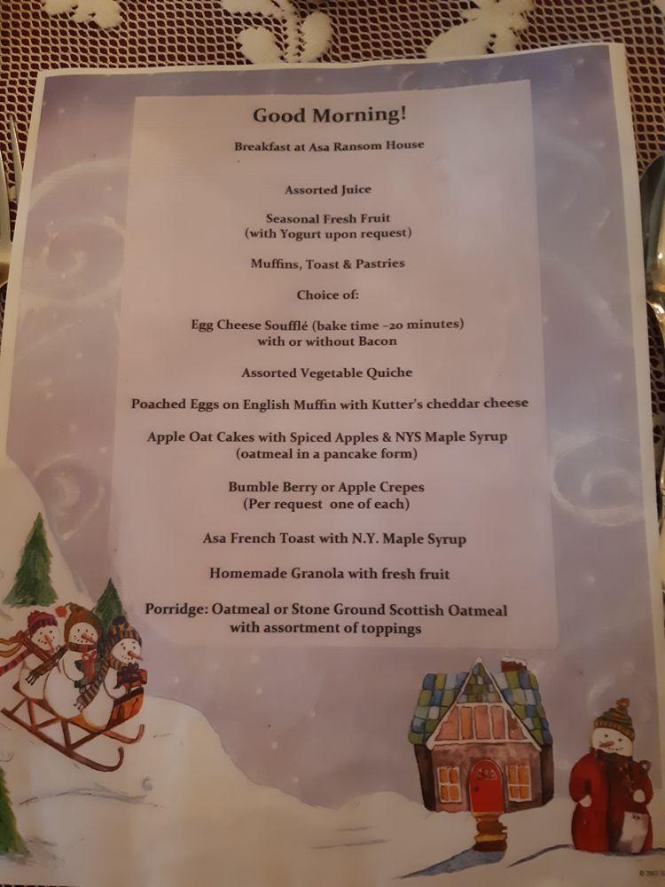 Menu at Asa Ransom House restaurant, Clarence
