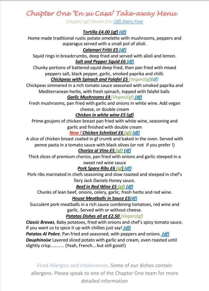 Menu at Chapter One Bar And Kitchen, Oldham