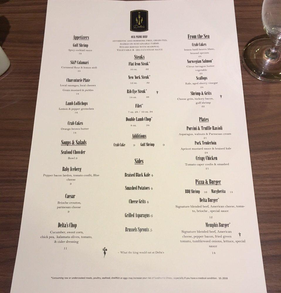 Menu at Delta's Kitchen restaurant, Memphis