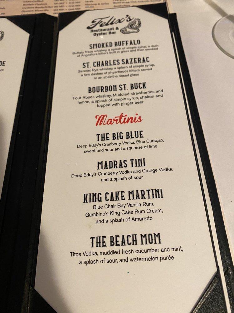 Menu at Felix's Restaurant & Oyster Bar, Pensacola Beach