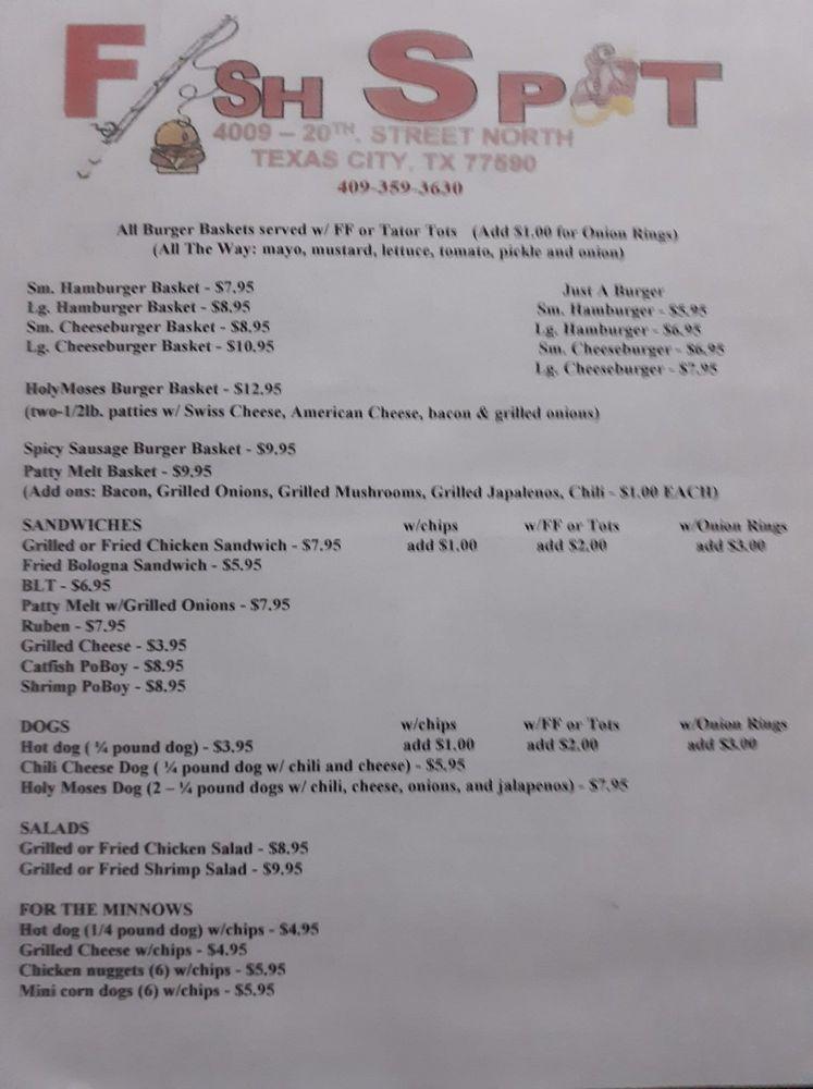 Menu at The Fish Spot restaurant, Texas City