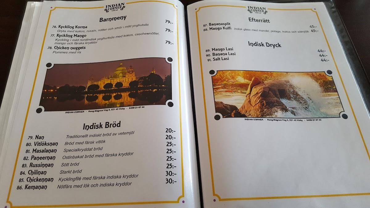 Menu at Indian Corner restaurant, Visby