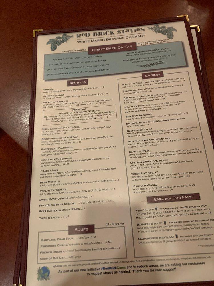 Menu at Red Brick Station pub & bar, White Marsh, Honeygo Blvd