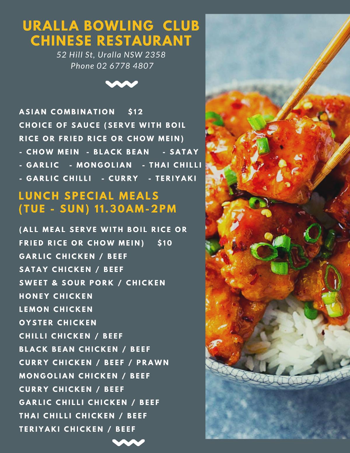 Menu at Uralla Bowling Club Chinese Restaurant, Uralla