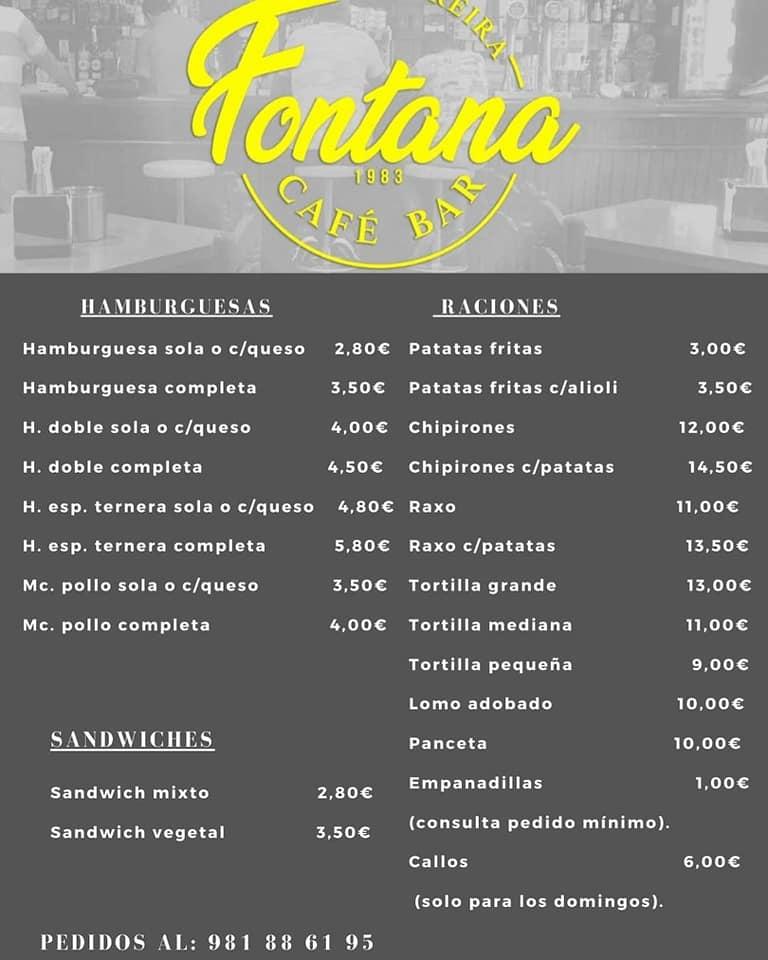 Carta de Café Bar Fontana., Negreira