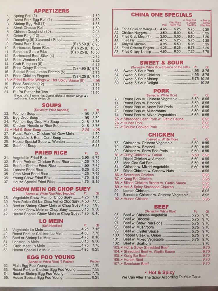 Menu at China One Restaurant, North Fort Myers, N Tamiami Trail