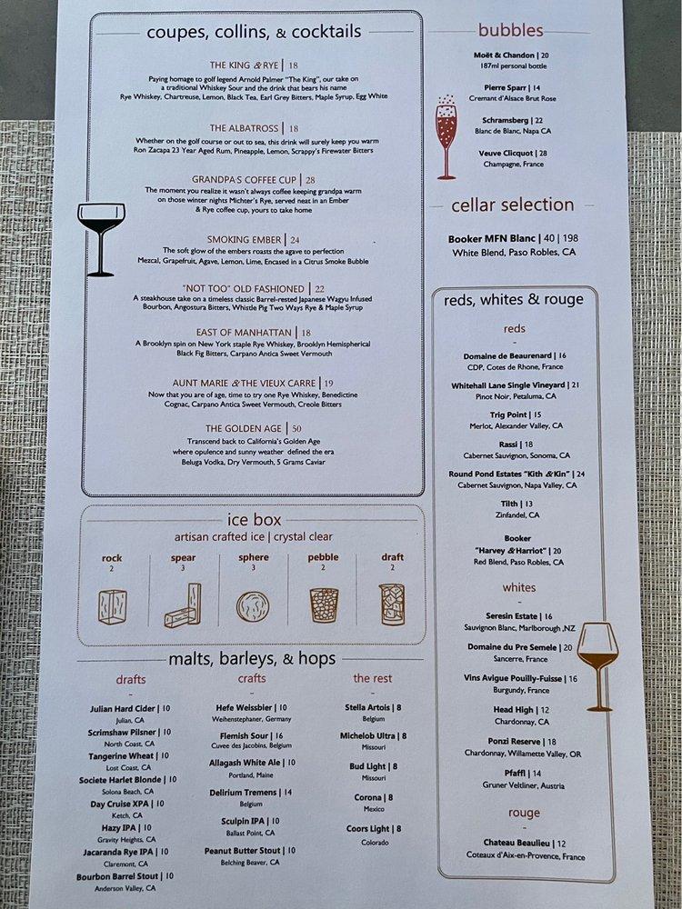 Menu at Ember & Rye steakhouse, Carlsbad