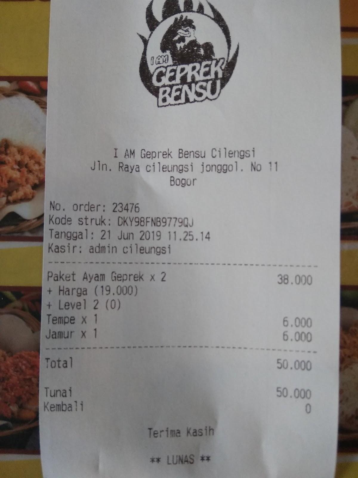 Menu at I Am Geprek Bensu restaurant, Cileungsi