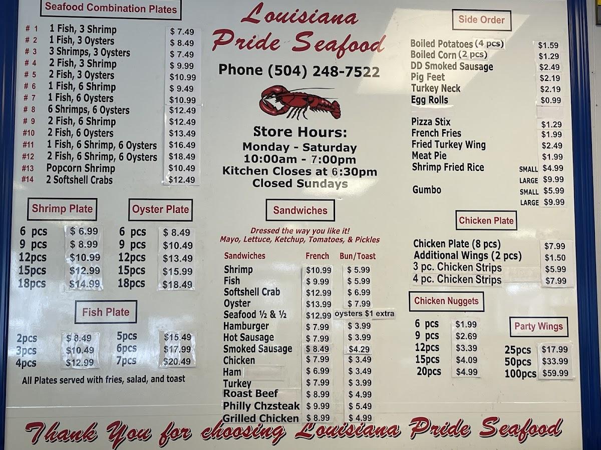 Menu at Louisiana Pride Seafood restaurant, New Orleans