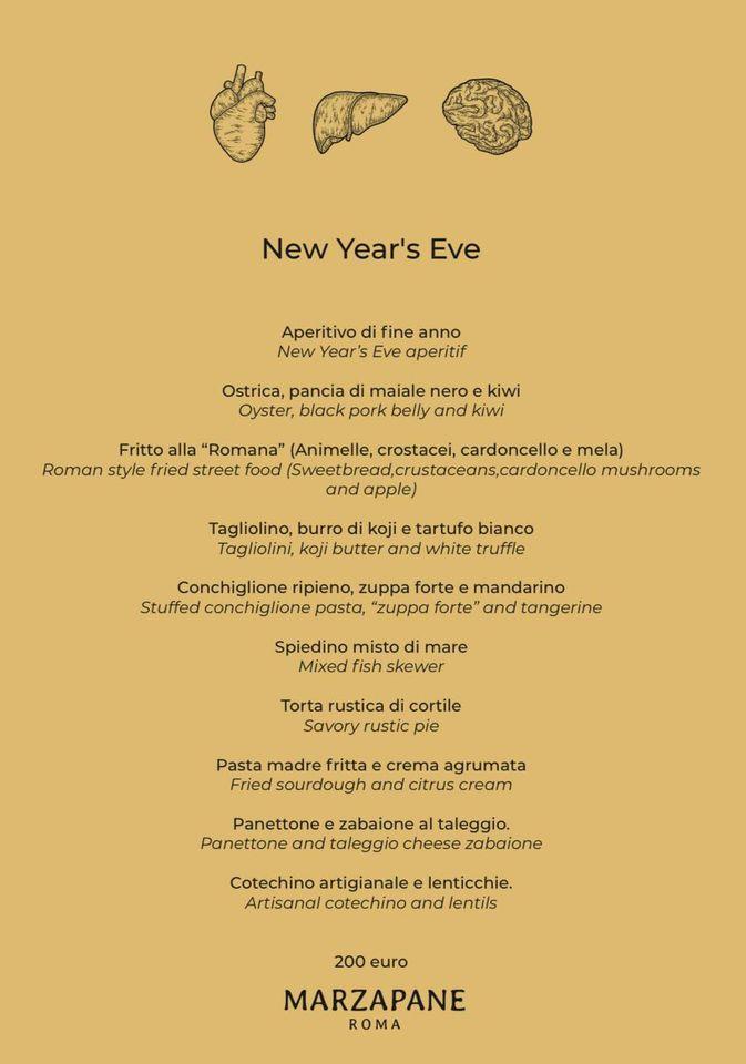 Menu at Marzapane restaurant, Rome