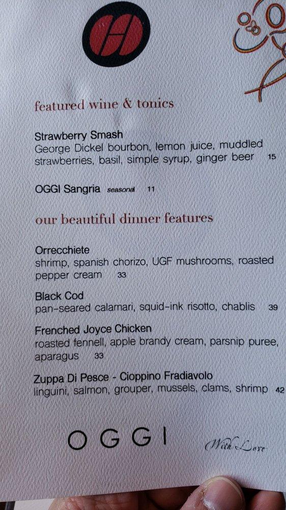 Menu at OGGI Ristorante Italiano restaurant, Charlotte, Hawfield Way Dr
