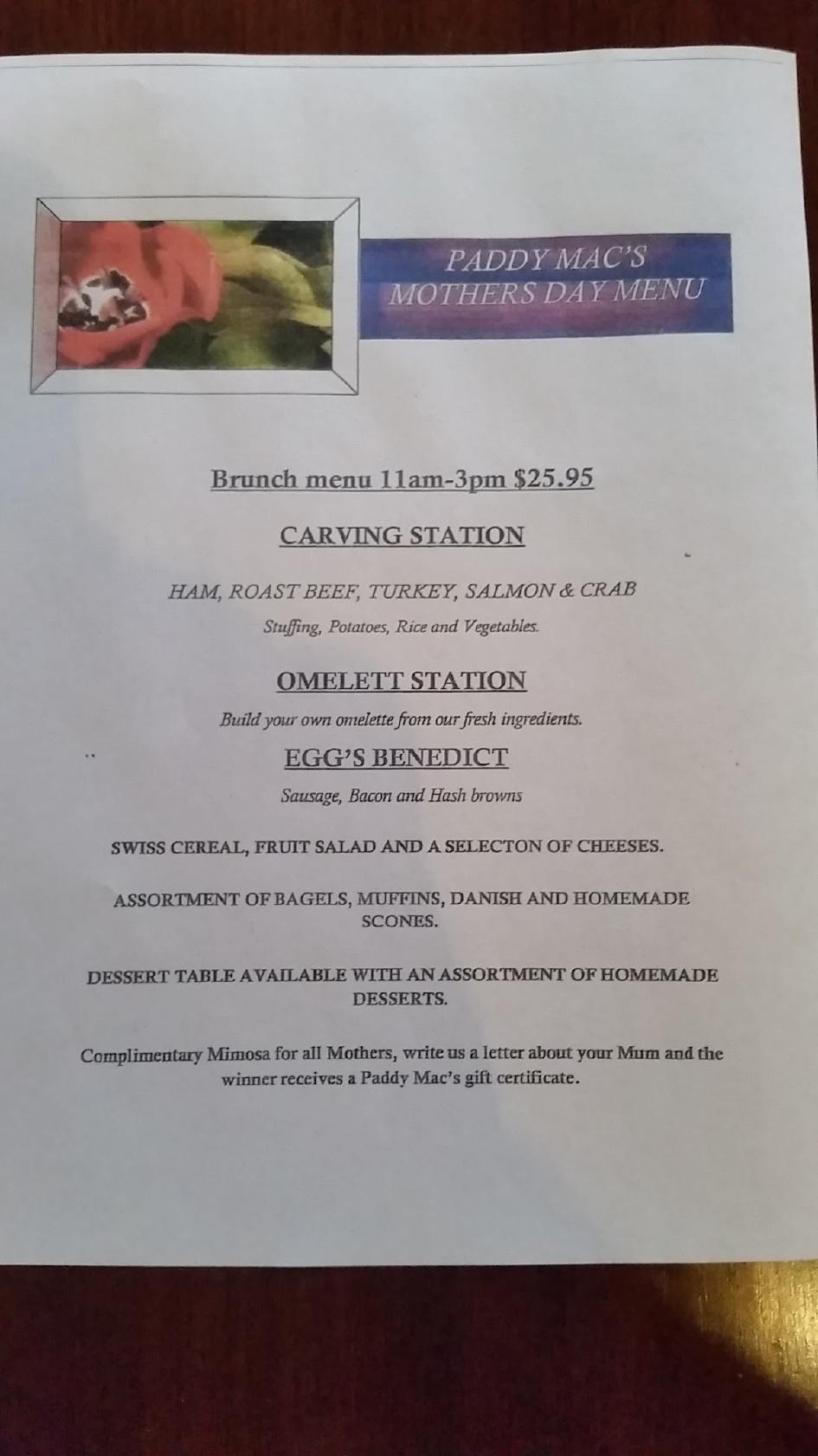 Menu at Paddy Mac's Restaurant, Palm Beach Gardens