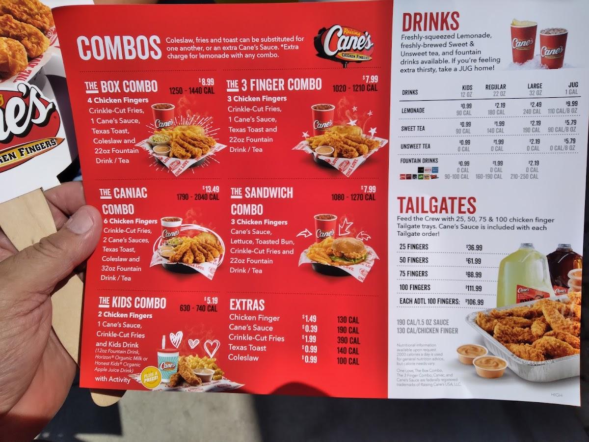 Menu at Raising Cane's Chicken Fingers fast food, Visalia