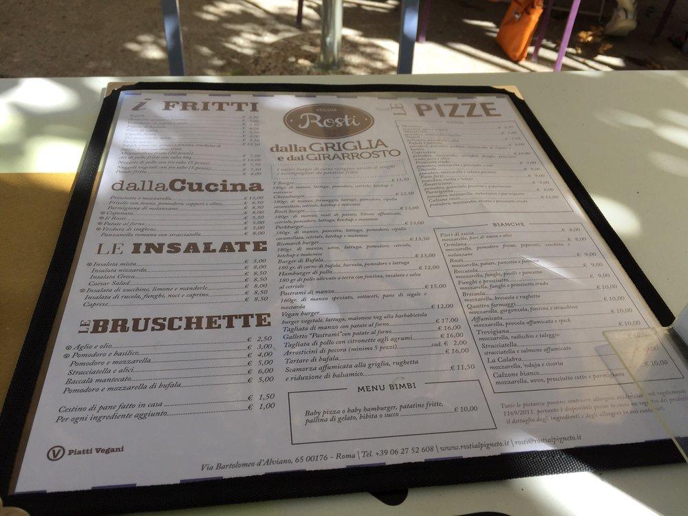 Menu da Rosti al Pigneto Ristorante Pizzeria, Roma
