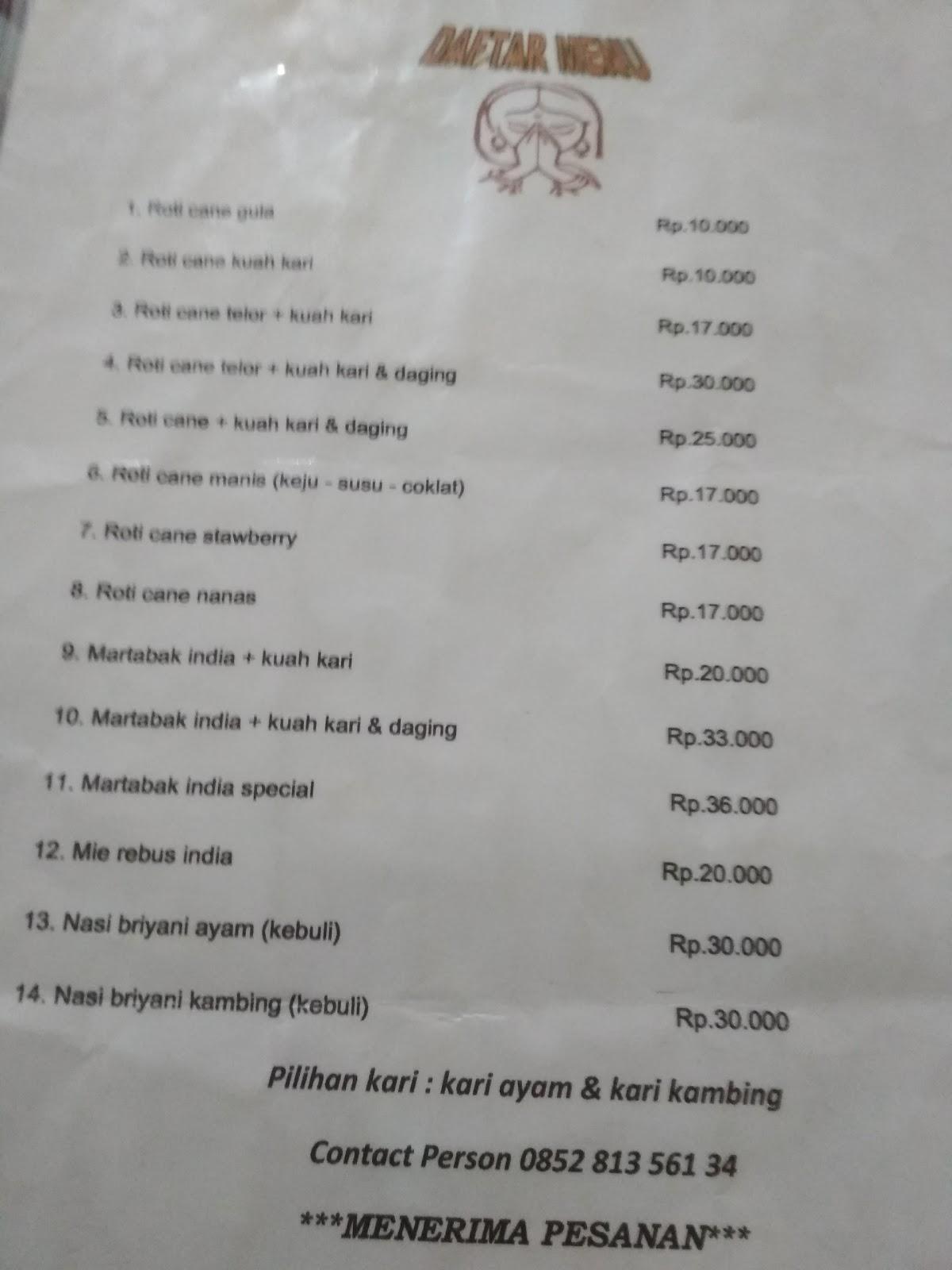 Menu at Roti Cane dan Martabak India Ibu Gandhi restaurant, Tangerang