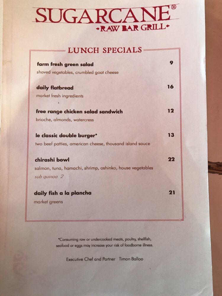 Menu at Sugarcane restaurant, Miami