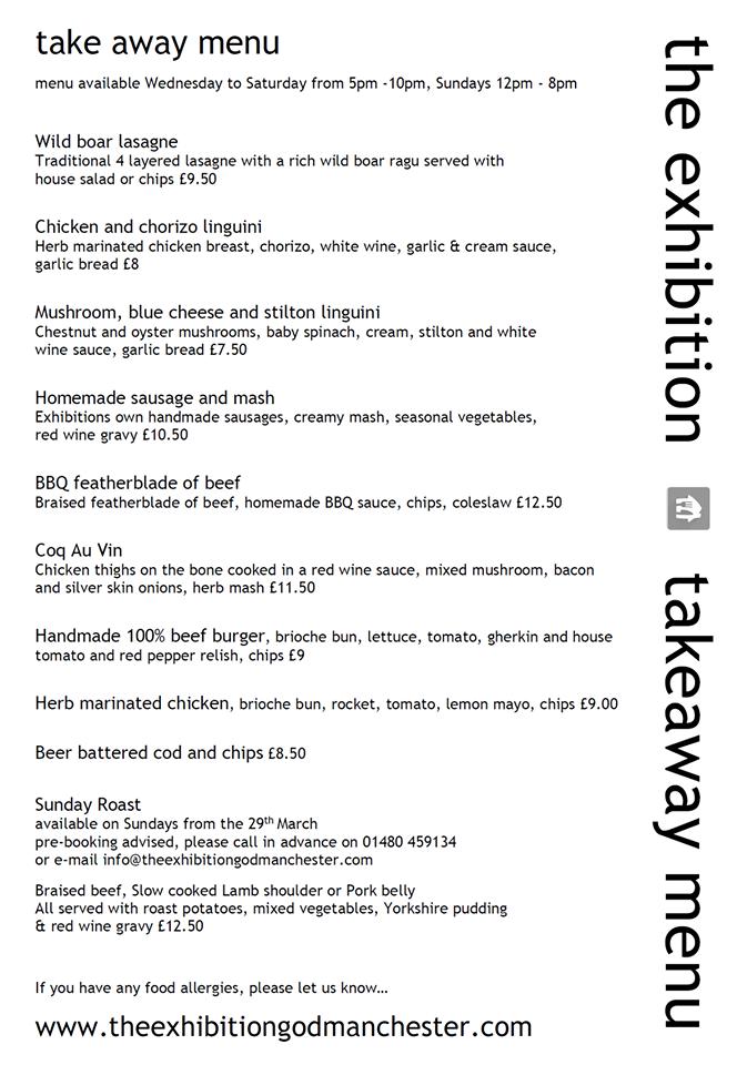 Menu at The Exhibition restaurant, Huntingdon