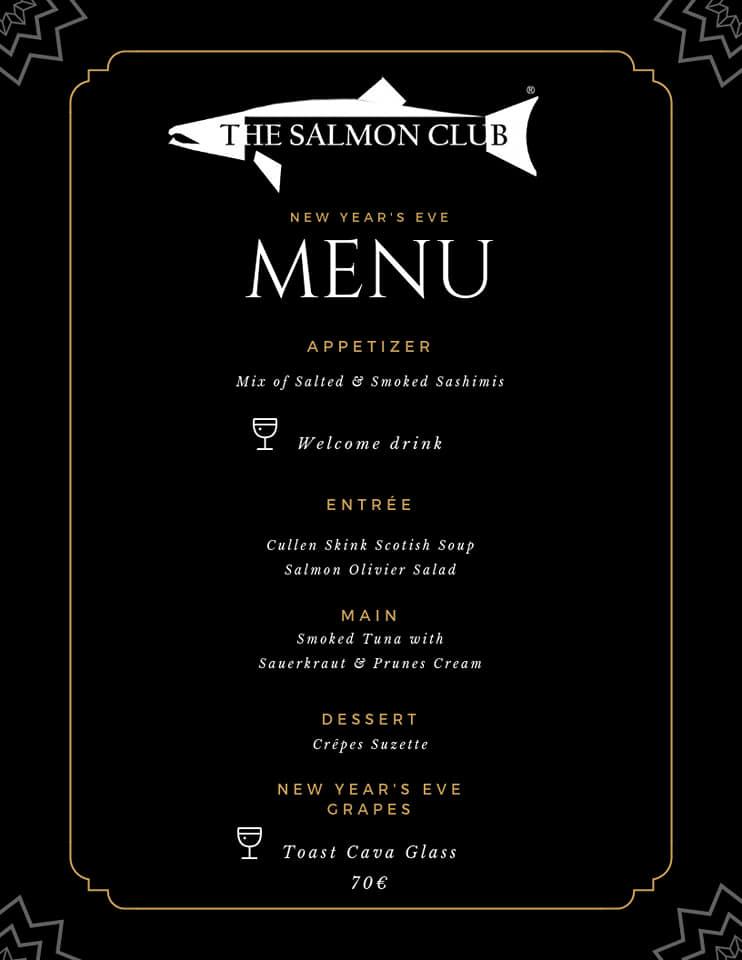 Menu at The Salmon Club, Santa Eulària des Riu