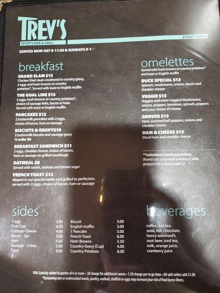 Menu at Trev's Sports Bar & Grill, Eugene