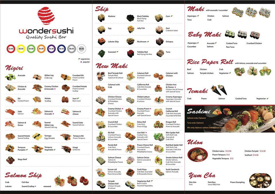 Menu at Wonder Sushi restaurant, The Ponds, The Ponds Shopping Centre