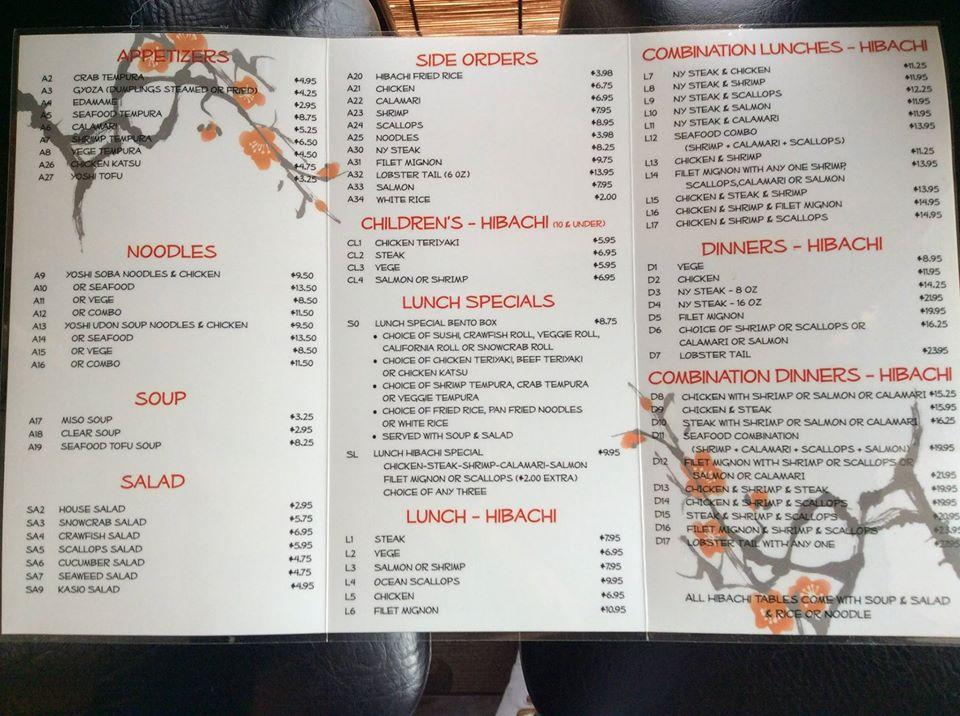 Menu at Yoshi Japanese Steakhouse & Sushi, Mountain Home, Hometown Commons
