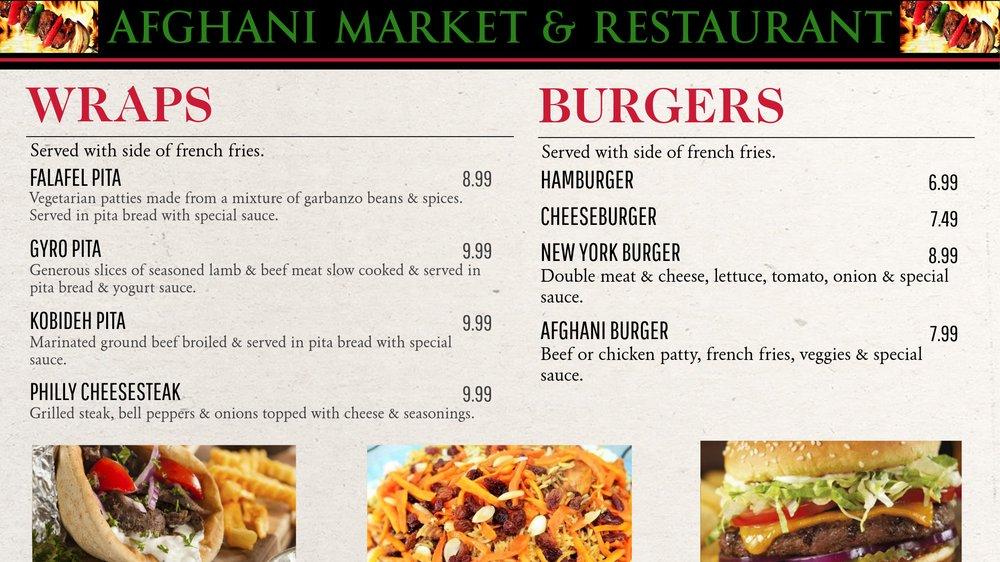 Menu at Afghani Market & Restaurant, Sacramento