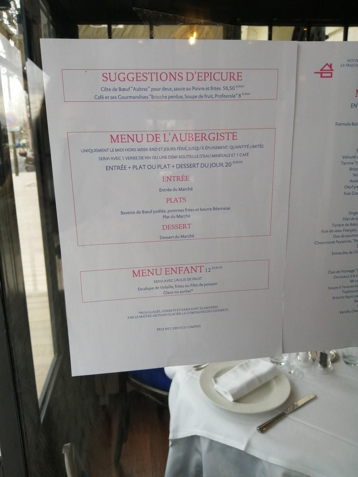 Menu at Chez Comus restaurant, Vincennes