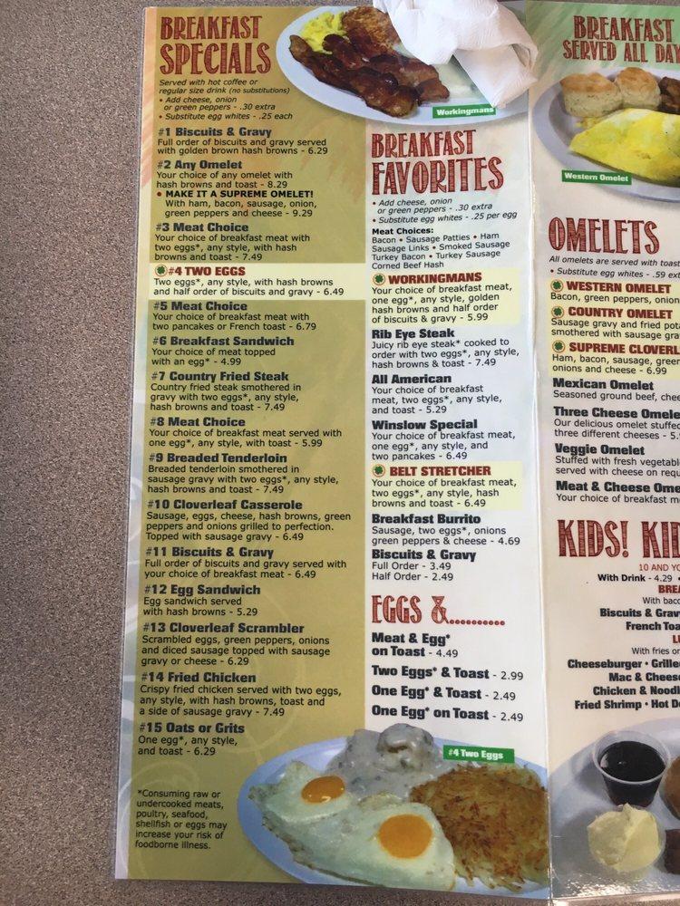 Menu at Cloverleaf South Restaurant, Bloomington
