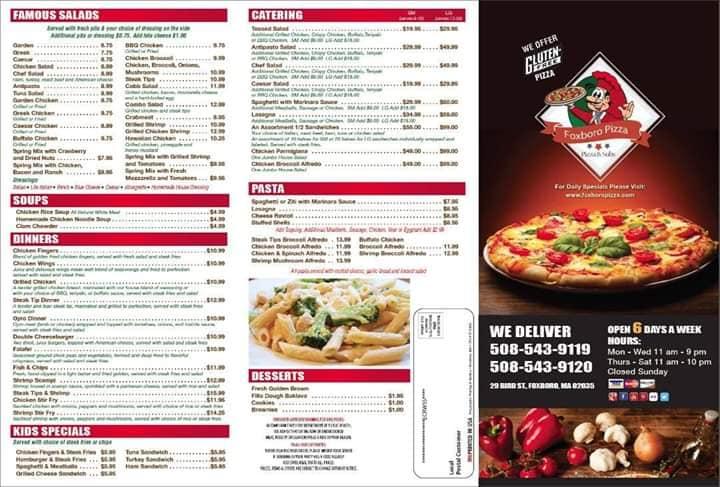Menu at Foxboro House of Pizza pizzeria, Foxborough