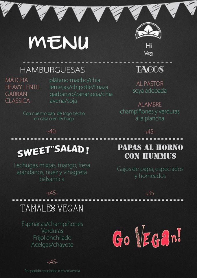 Menu at Hi veg restaurant, Monterrey