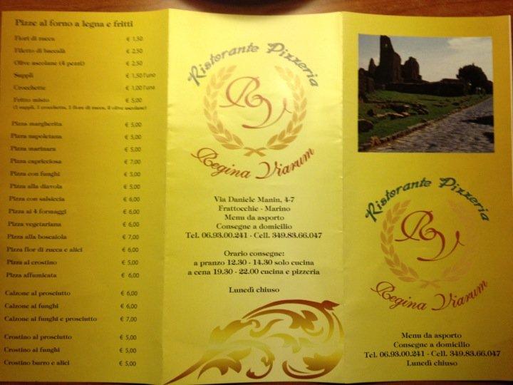 Carta del restaurante La Madre Paranza, Marino, Via Daniele Manin