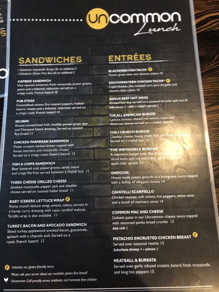 Menu at Uncommon Grill steakhouse, Watertown