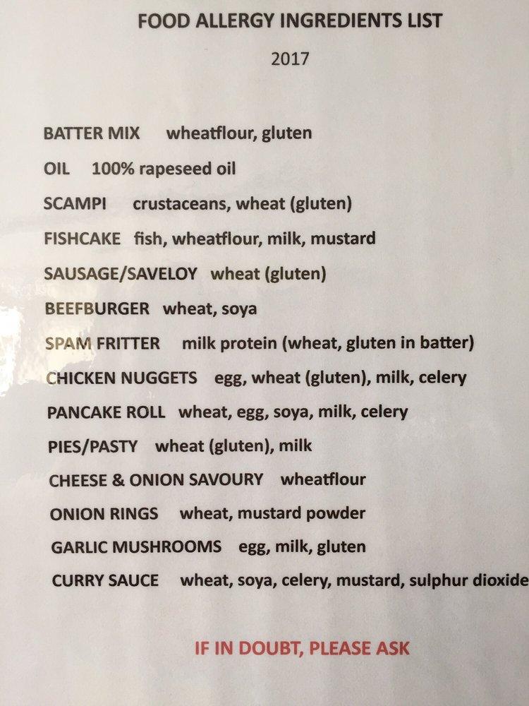Menu at Eastry Fish Bar, Sandwich