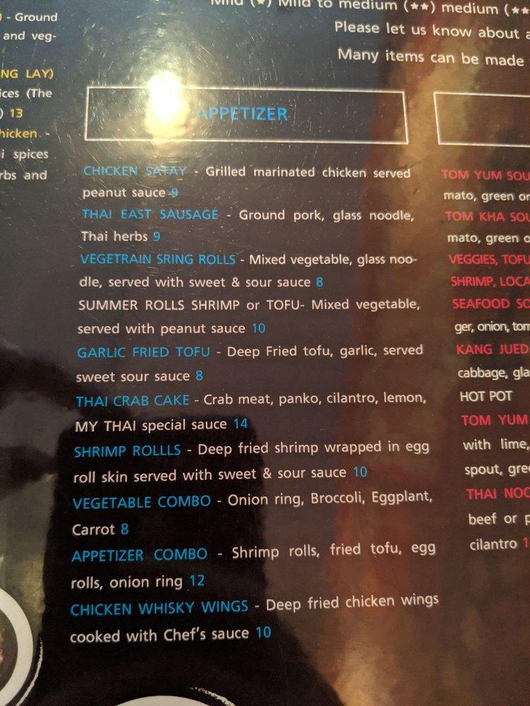 Menu at My Thai Maui restaurant, Kahului