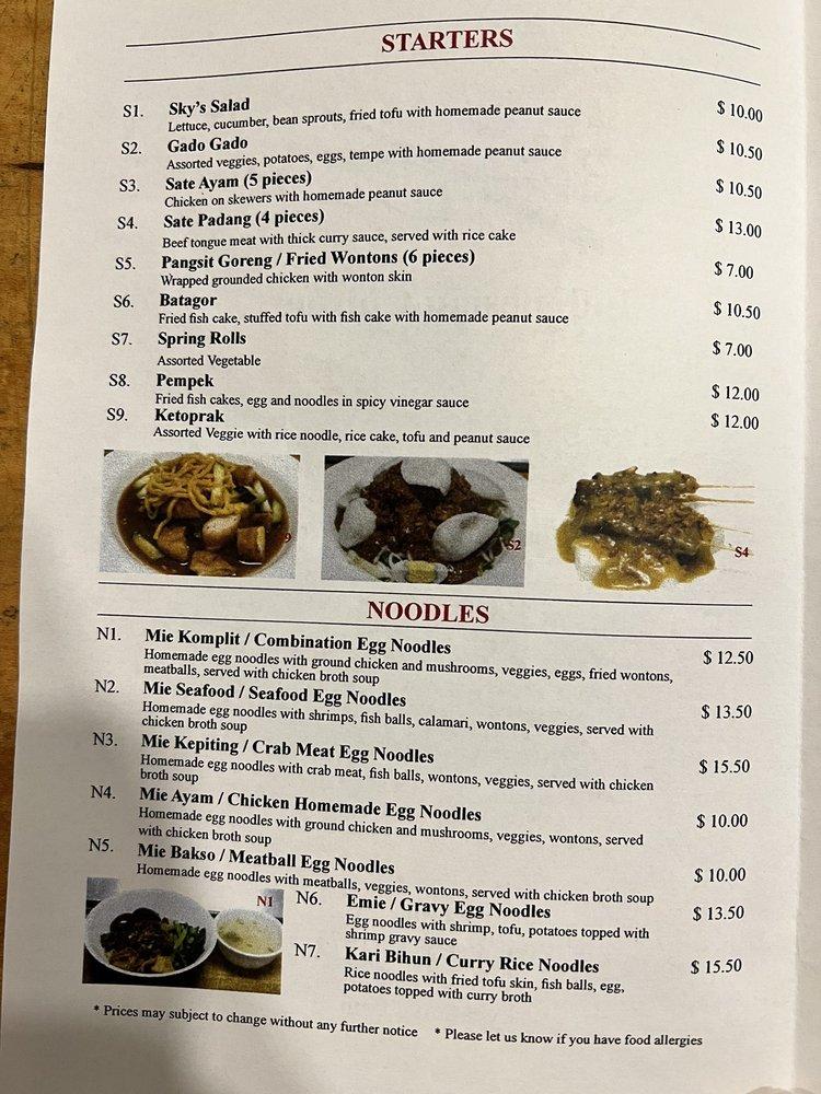 Menu at Sky Cafe, New York City, 86-20 Whitney Ave
