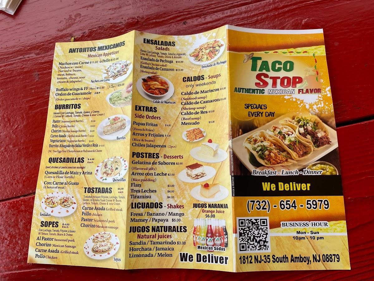 Menu at Taco Stop restaurant, South Amboy