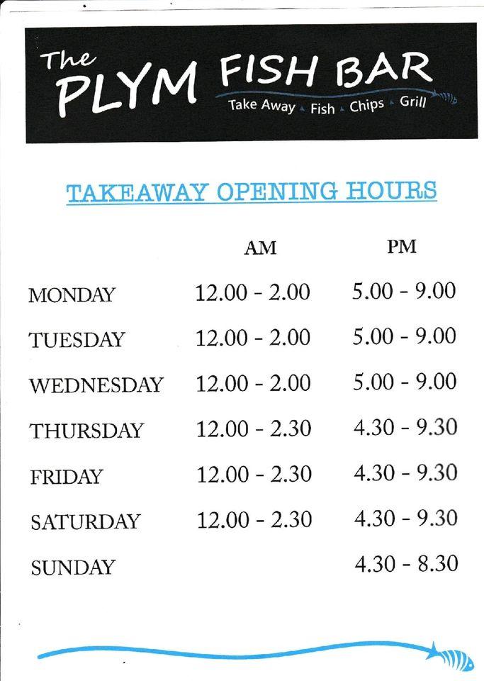 Menu at The Plym Fish Bar, Plymouth