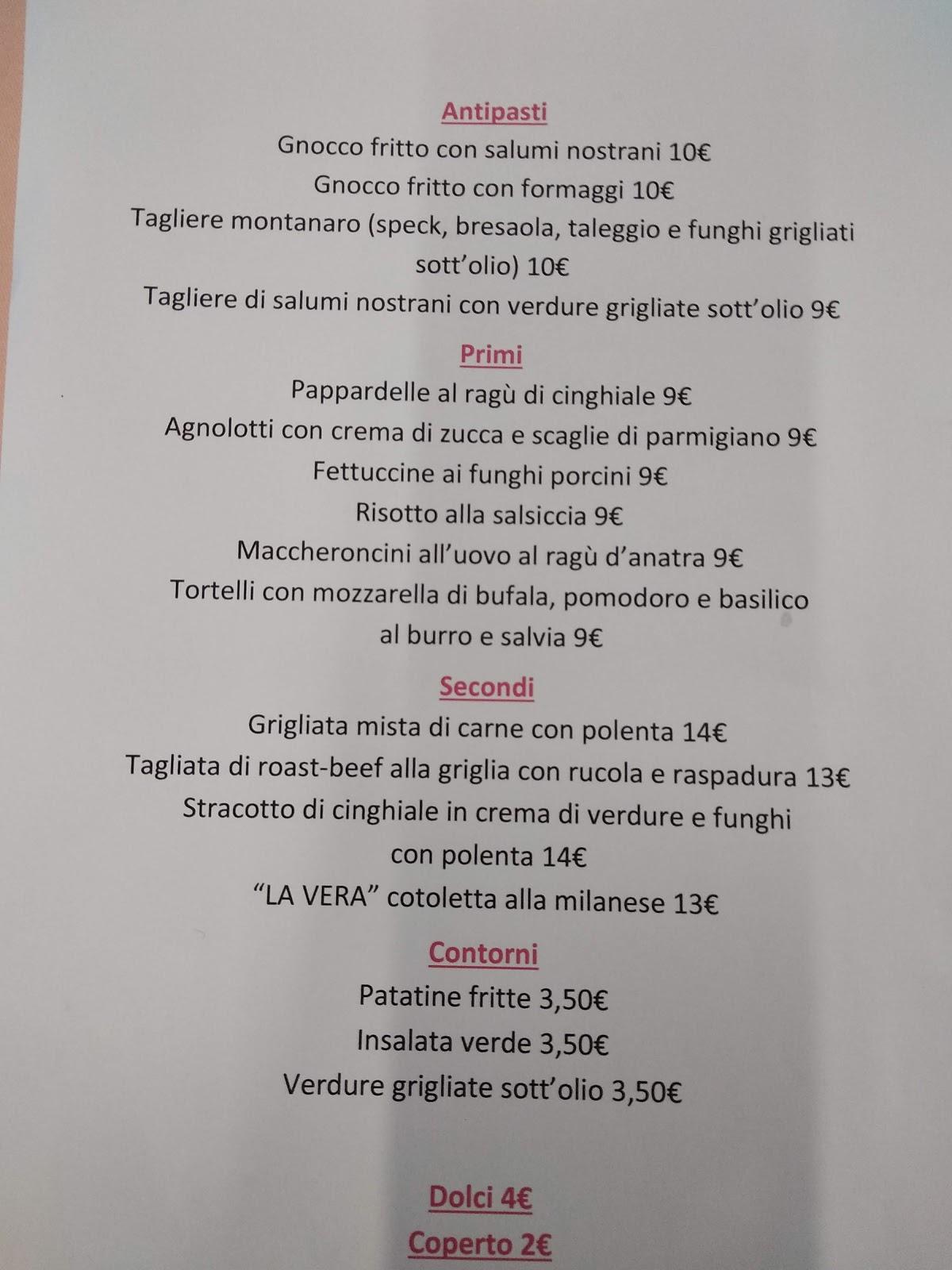 Menu da Trattoria Del Sole ristorante, Comazzo
