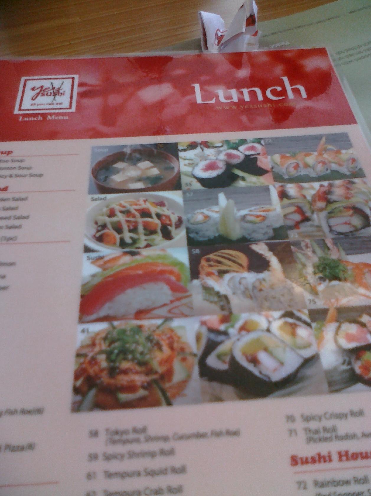 Menu at Ye's Sushi Waterloo restaurant, Waterloo