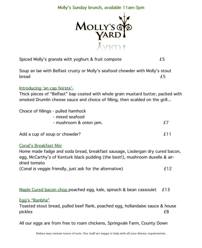 Menu at Molly's Yard pub & bar, Belfast