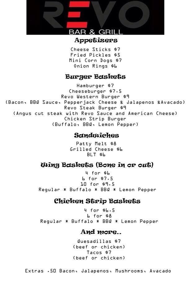 Menu at Revo Alice Grill pub & bar, Alice