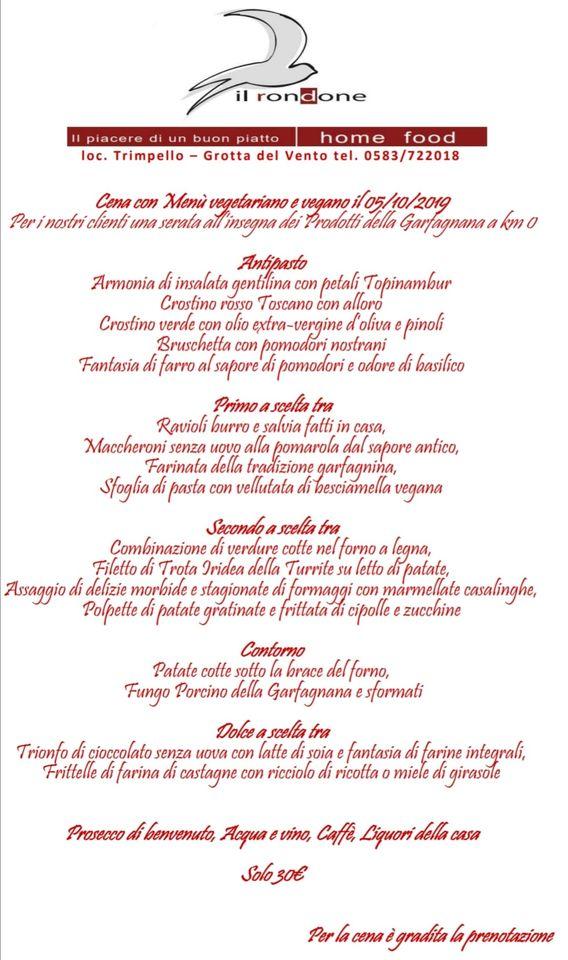 Menu da Ristoro Il Rondone ristorante, Vergemoli, Località Trimpello