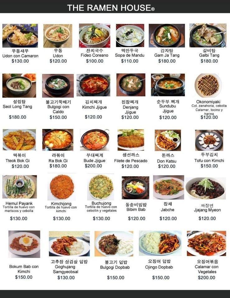 Menu at The Ramen House restaurant, Mexico City