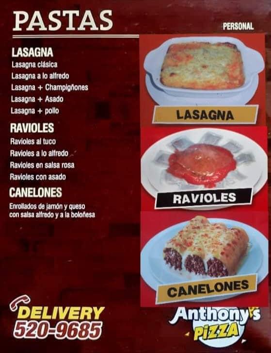 Menu at Anthony's restaurant, Comas
