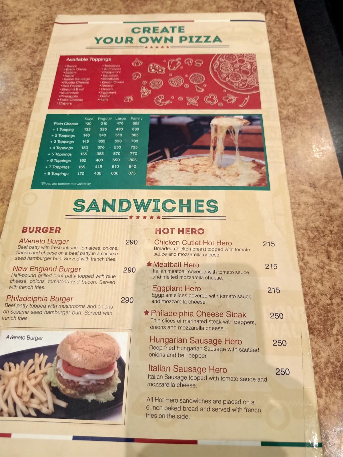 Carta de Aveneto Pizzeria Mall of Asia, Inc., Pasay
