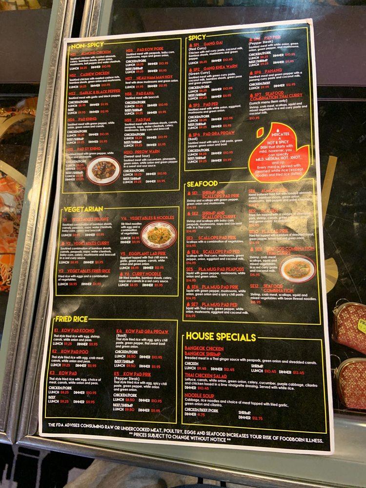 Carta del restaurante Bangkok Star, Port Huron